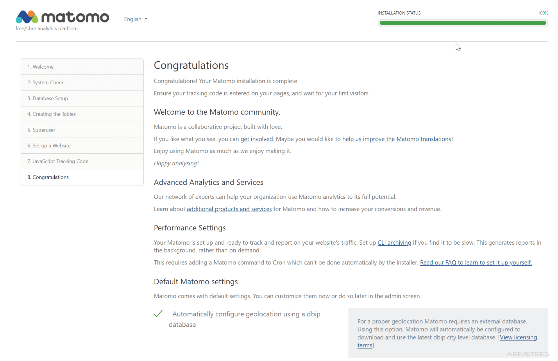 How to install Matomo - Arimetrics