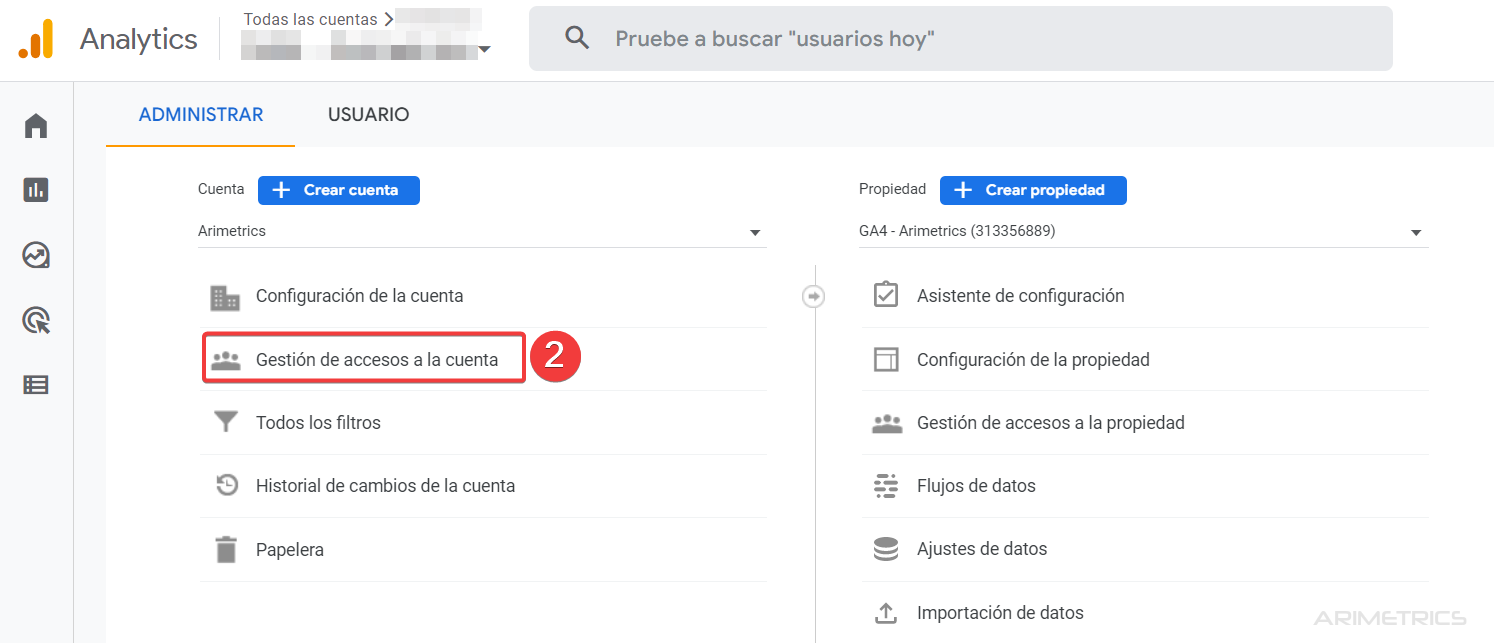 Cómo conceder acceso a una cuenta de Google Analytics GA4 - Arimetrics